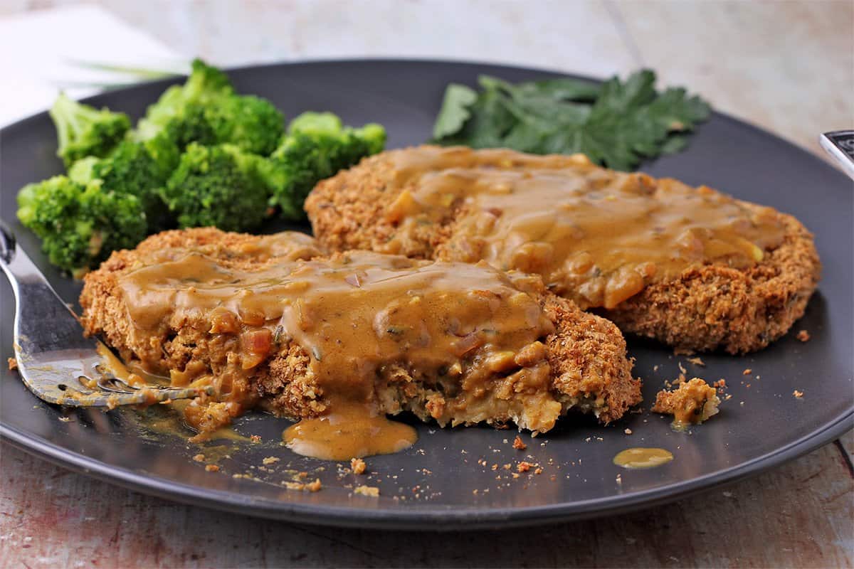 Chickpea Cutlets with Savory Mustard Sauce - plant-based and oil-free