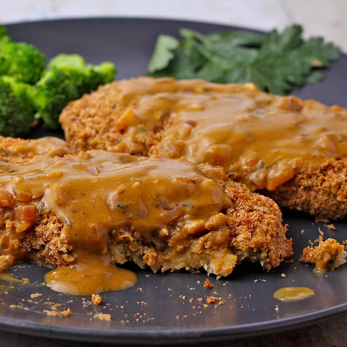Chickpea Cutlets with Savory Mustard Sauce - plant-based and oil-free